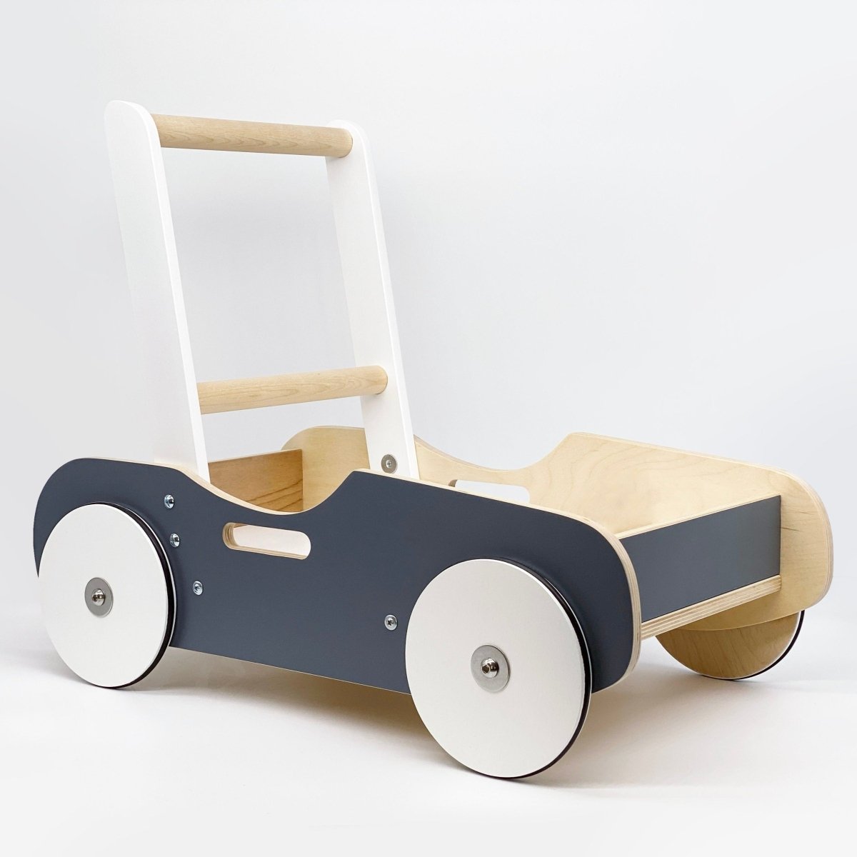 Charcoal Gray Handcrafted Wooden Push Cart | Bee Like Kids