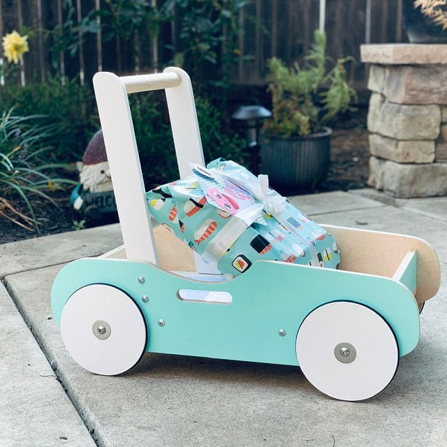 Handcrafted Wooden Push Cart Mint Green | Bee Like Kids