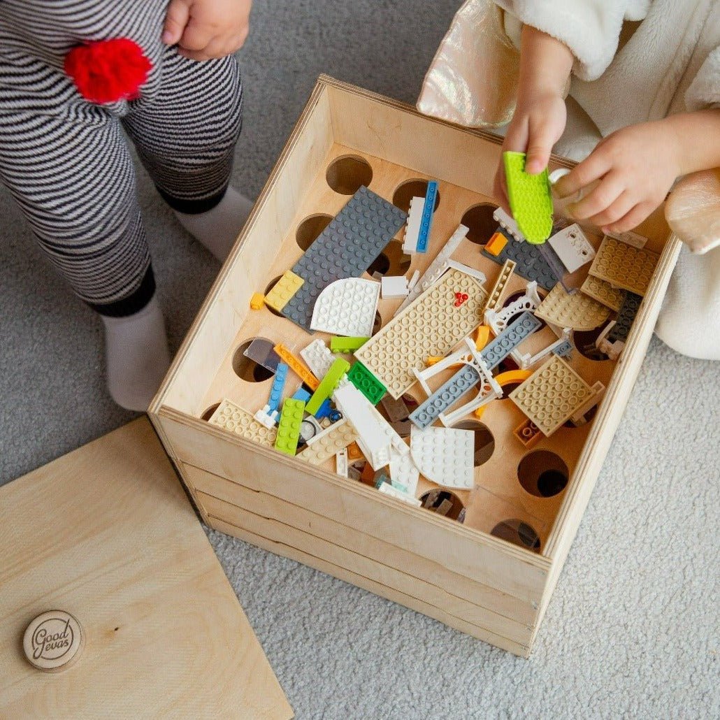 Wooden storage/sorter for building blocks | Bee Like Kids